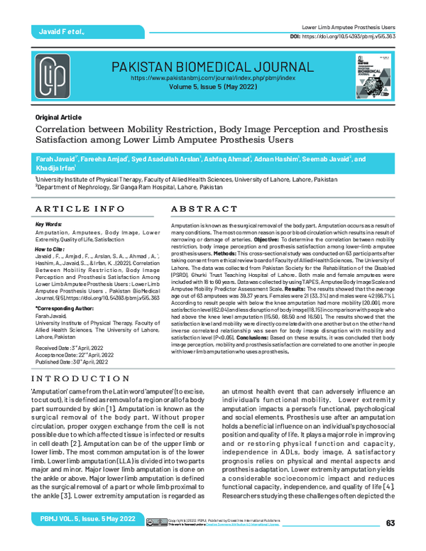 (PDF) Correlation Between Mobility Restriction, Body Image Perception ...