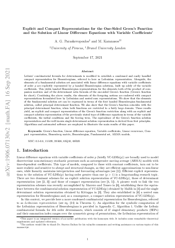 (PDF) Explicit and compact representations for the Green's function and ...