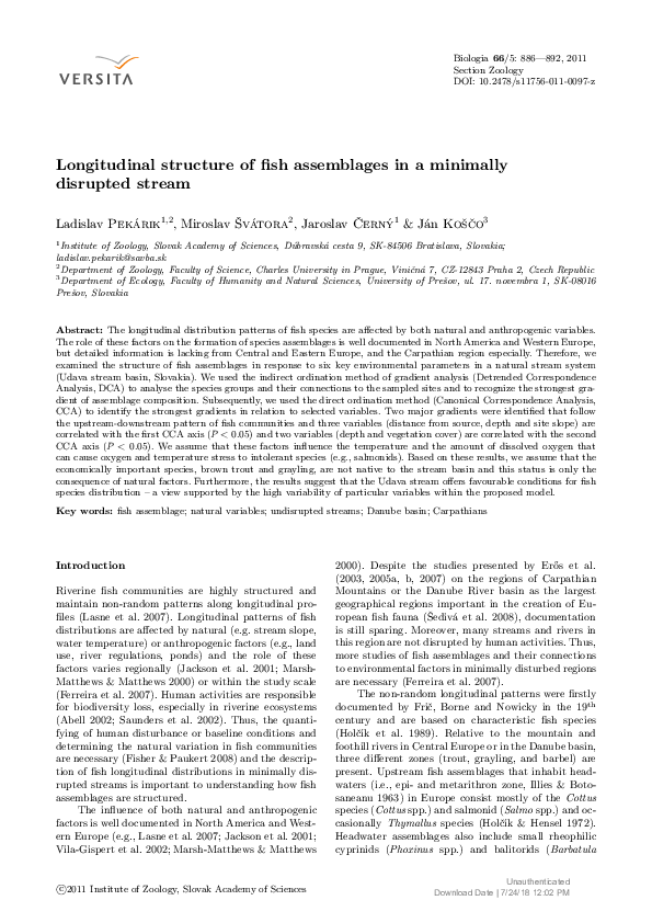(PDF) Longitudinal structure of fish assemblages in a minimally ...