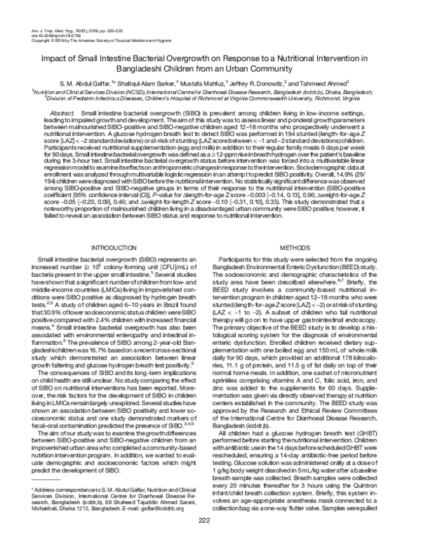 (PDF) Impact of Small Intestine Bacterial Overgrowth on Response to a ...