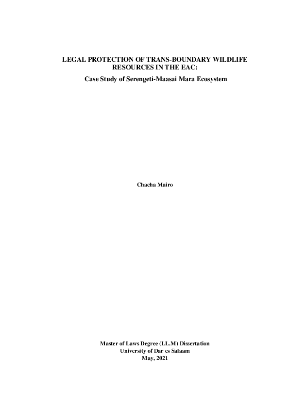 (PDF) LEGAL PROTECTION OF TRANS-BOUNDARY WILDLIFE RESOURCES IN THE EAC ...