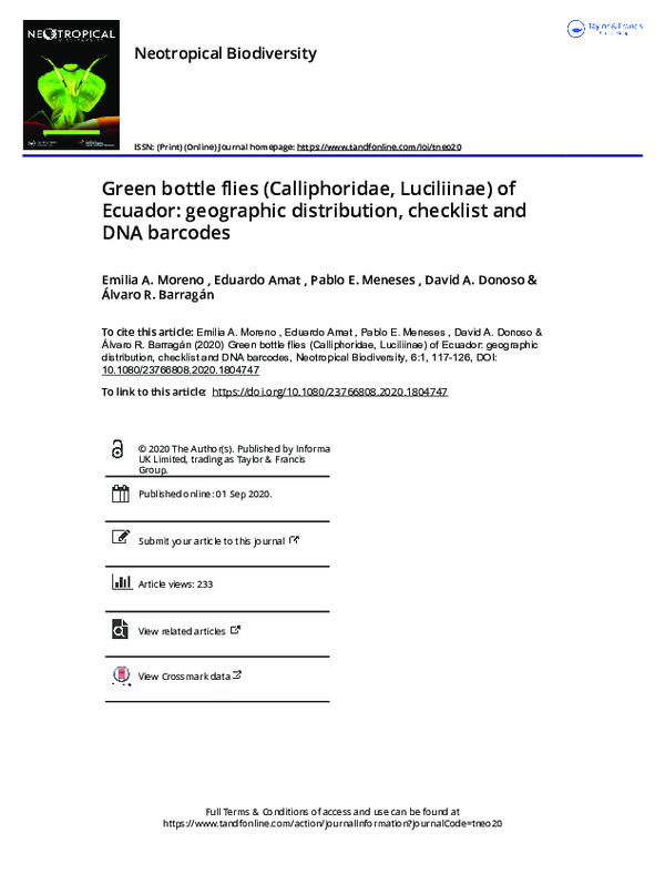 (PDF) Green bottle flies (Calliphoridae, Luciliinae) of Ecuador: geographic distribution ...