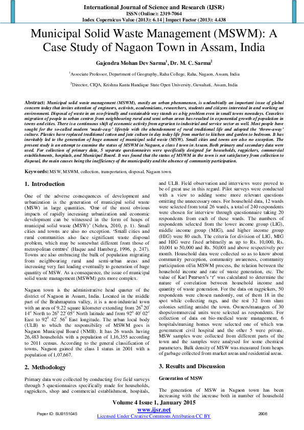 (PDF) Municipal Solid Waste Management (MSWM): A Case Study of Nagaon ...