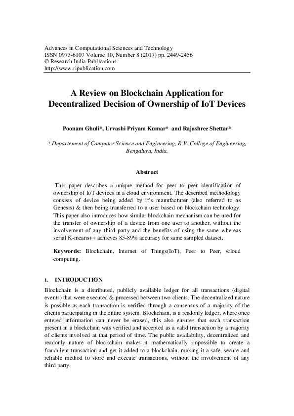 (PDF) A Review on Blockchain Application for Decentralized Decision of Ownership of IoT Devices
