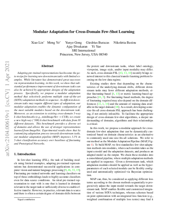 (PDF) Modular Adaptation for Cross-Domain Few-Shot Learning