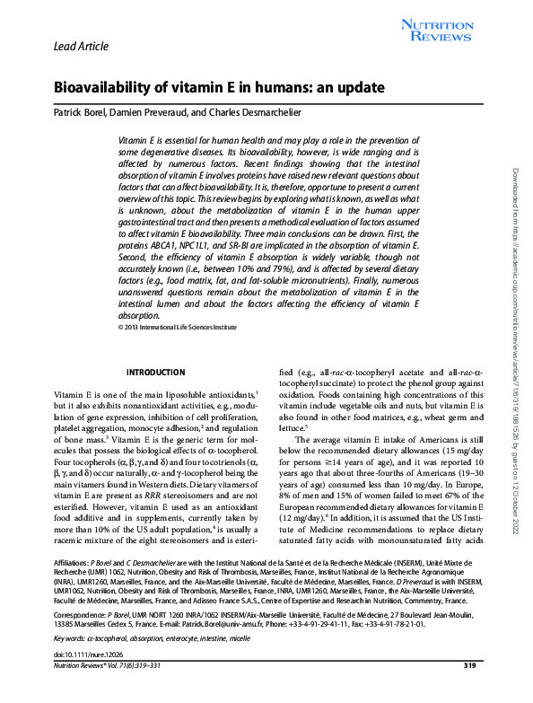 (PDF) Bioavailability of vitamin E in humans: an update