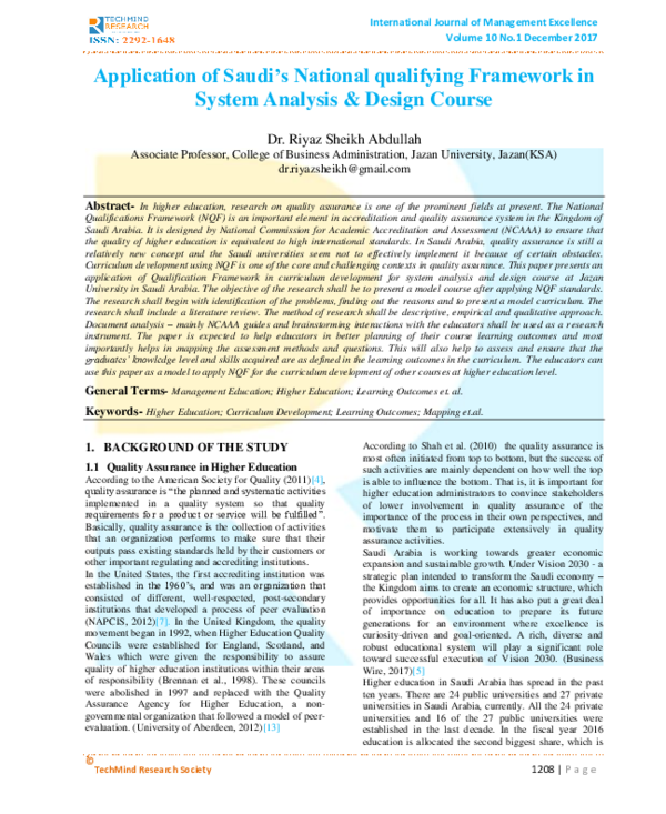 (PDF) Application of Saudi’s National qualifying Framework in System ...