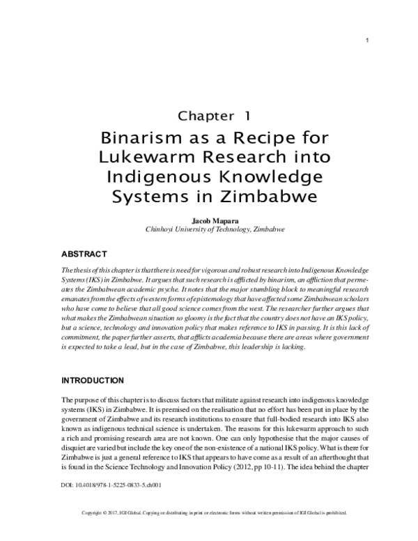 (PDF) Binarism as a Recipe for Lukewarm Research into Indigenous ...