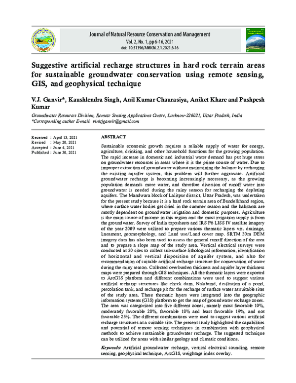 (PDF) Suggestive artificial recharge structures in hard rock terrain areas for sustainable ...