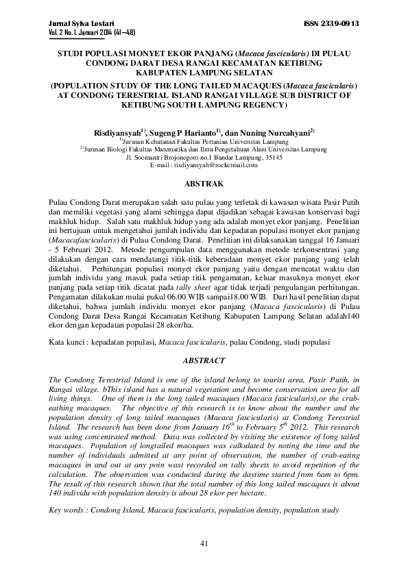 (PDF) Studi Populasi Monyet Ekor Panjang (Macaca Fascicularis) Di Pulau ...