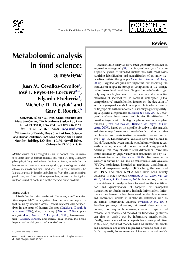 (PDF) Metabolomic analysis in food science: a review