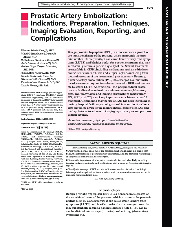 (PDF) Prostatic Artery Embolization: Indications, Preparation, Techniques, Imaging Evaluation ...