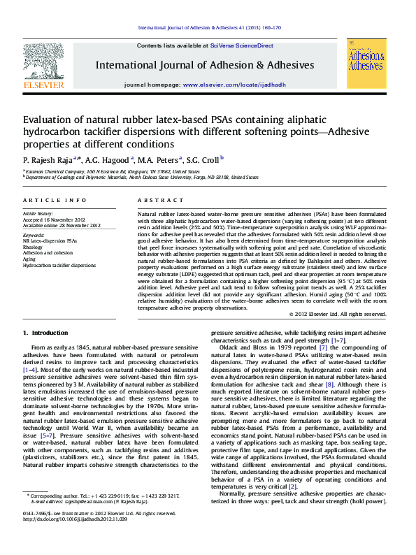 (PDF) Evaluation of natural rubber latex-based PSAs containing ...
