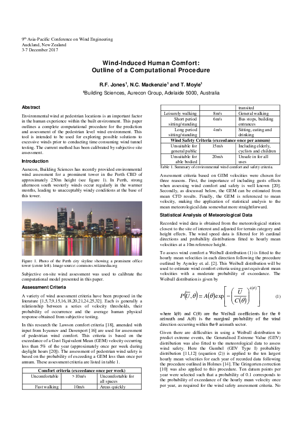 (PDF) Wind-Induced Human Comfort: Outline of a Computational Procedure