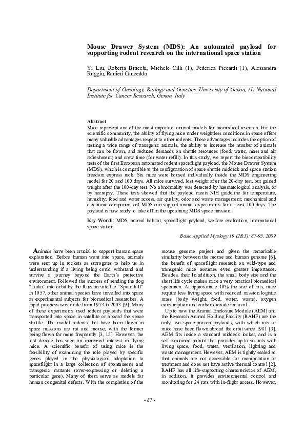 (PDF) 87-Mouse Drawer System ( MDS ) : An automated payload for ...
