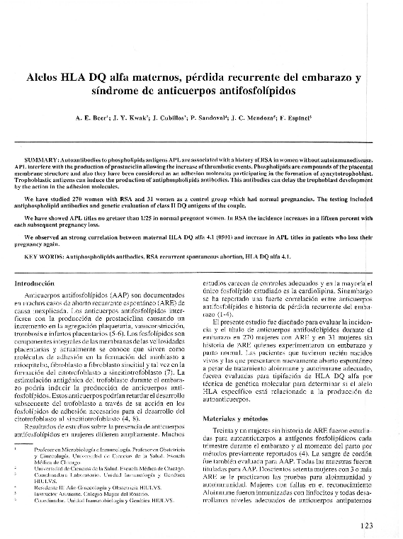 (PDF) Aletos HLA DQ alfa maternos, pérdida recurrente del embarazo y ...