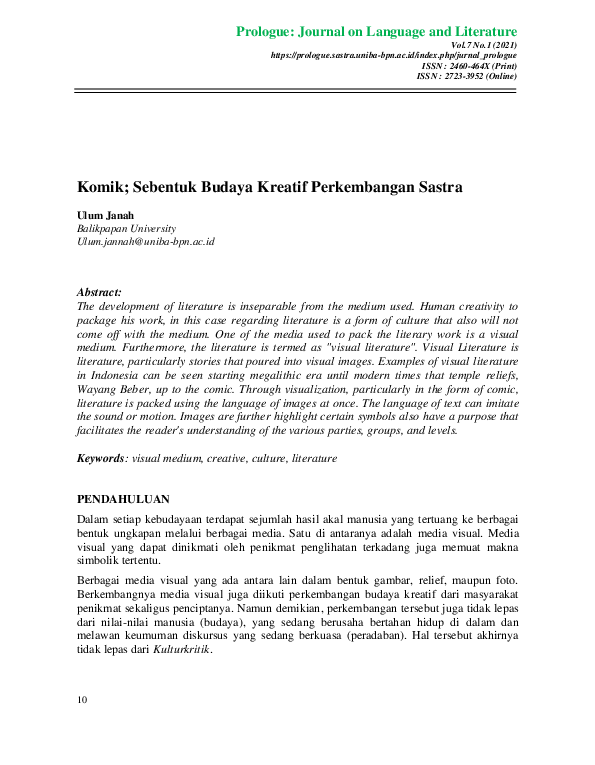 (PDF) Komik; Sebentuk Budaya Kreatif Perkembangan Sastra