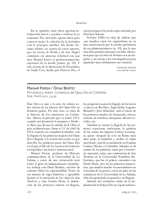 (PDF) Manuel Pareja / Ómar Benítez, Por tierras y mares. Comienzos del Opus Dei en Colombia ...