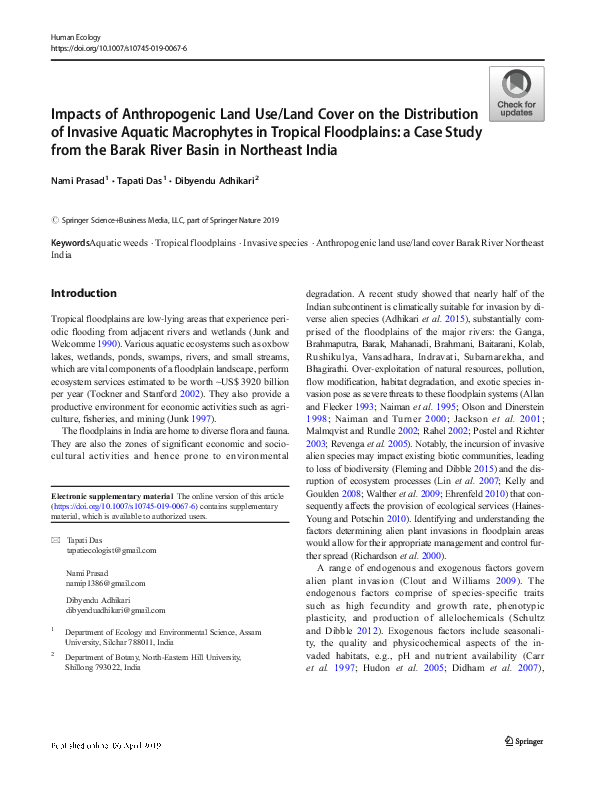 (PDF) Impacts of Anthropogenic Land Use/Land Cover on the Distribution of Invasive Aquatic ...