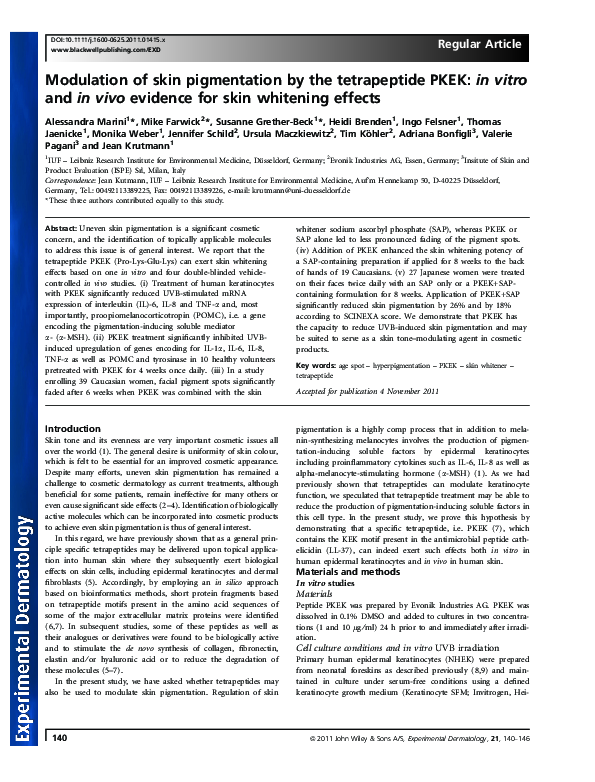 (PDF) Modulation of skin pigmentation by the tetrapeptide PKEK: in ...
