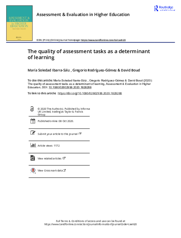 (PDF) The quality of assessment tasks as a determinant of learning