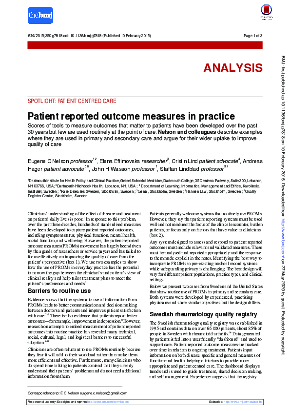 (PDF) Patient reported outcome measures in practice