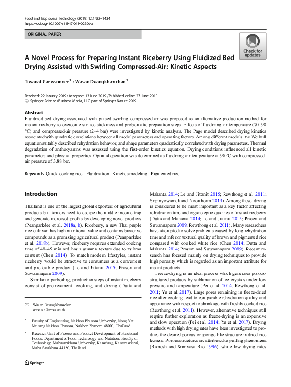 (PDF) A Novel Process for Preparing Instant Riceberry Using Fluidized ...