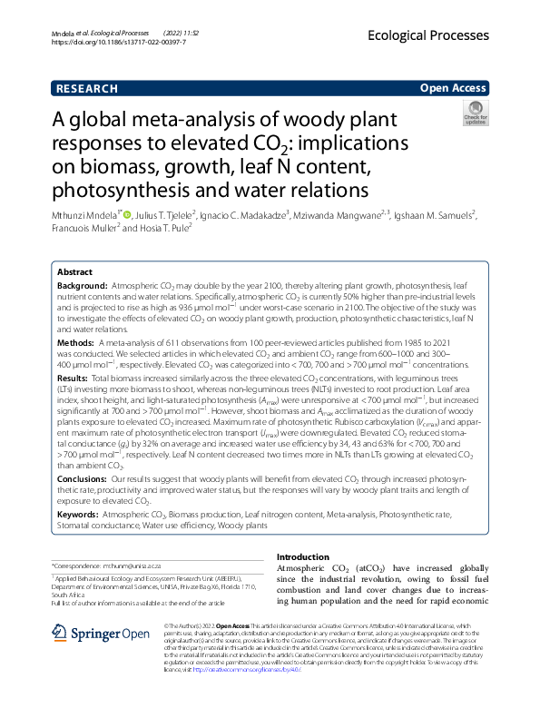 (PDF) A global meta-analysis of woody plant responses to elevated CO2 ...