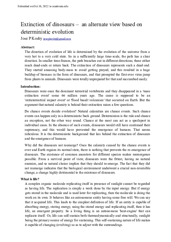 (PDF) Deterministic Evolution and Dinosaur Extinction