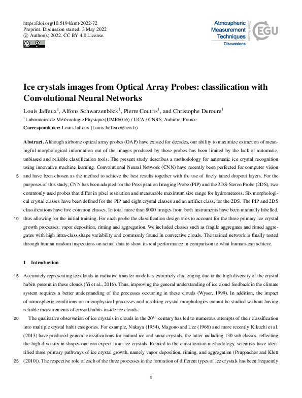 Pdf Ice Crystals Images From Optical Array Probes Classification With Convolutional Neural