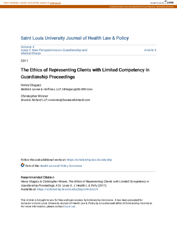 (PDF) The Ethics of Representing Clients with Limited Competency in ...