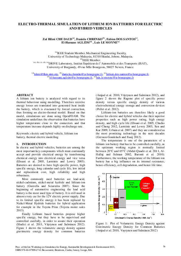 (PDF) Electro-Thermal Simulation of Lithium Ion Batteries for Electric ...