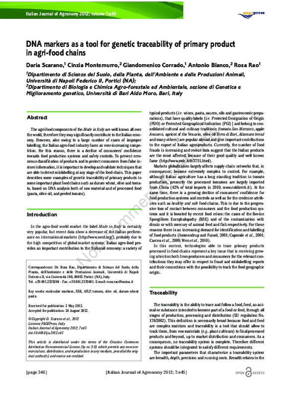(PDF) DNA markers as a tool for genetic traceability of primary product ...