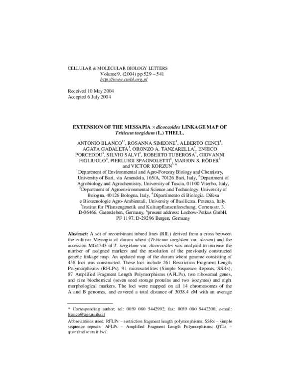 (PDF) Extension of the Messapia x dicoccoides linkage map of Triticum ...