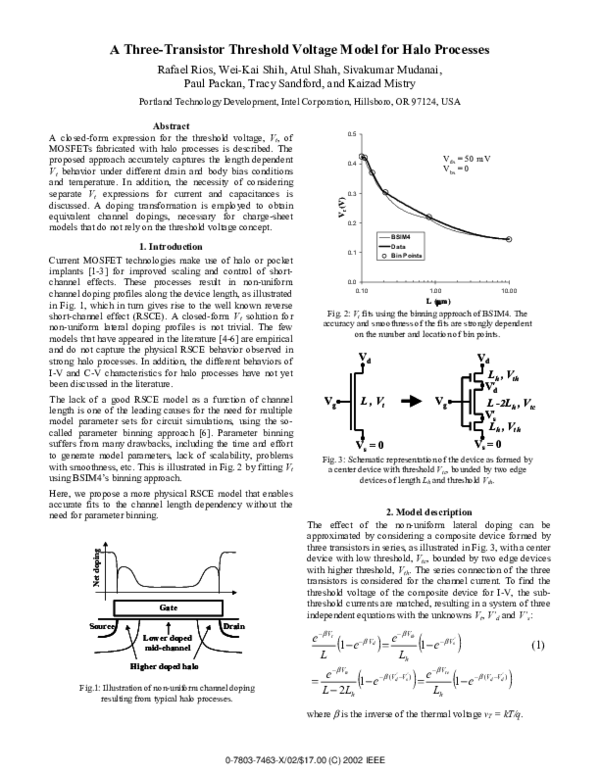(PDF) A three-transistor threshold voltage model for halo processes