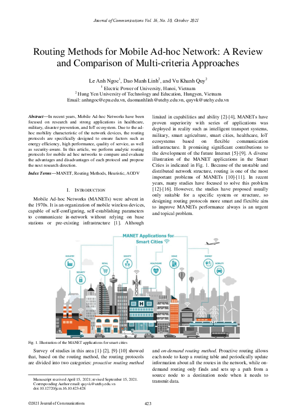 (PDF) Routing Methods for Mobile Ad-hoc Network: A Review and Comparison of Multi-criteria ...