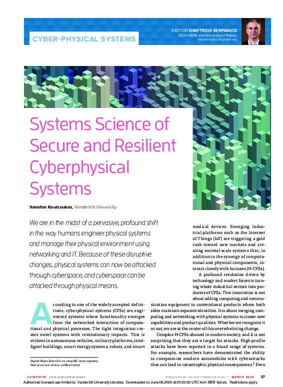 (PDF) Systems Science of Secure and Resilient Cyberphysical Systems