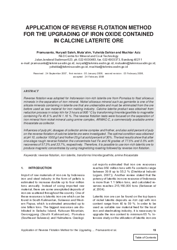 (PDF) Application of Reverse Flotation Method for the Upgrading of Iron ...