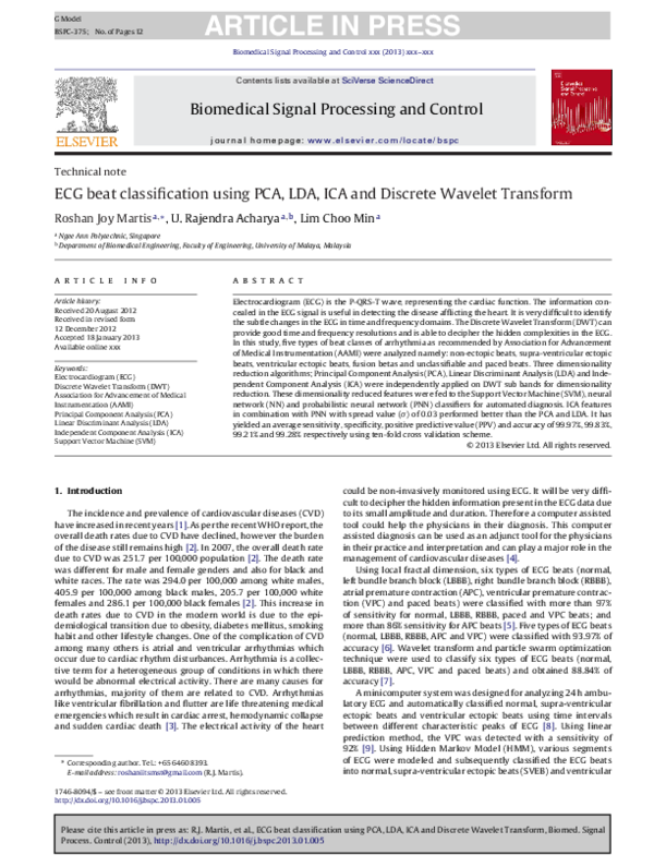 (PDF) ECG beat classification using PCA, LDA, ICA and Discrete Wavelet Transform