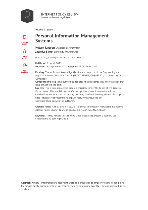 (PDF) Personal Information Management Systems