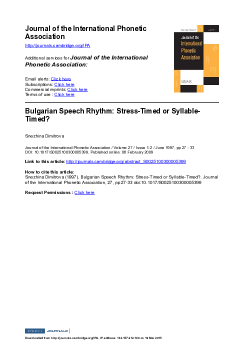 (PDF) Bulgarian Speech Rhythm: Stress-Timed or Syllable-Timed?