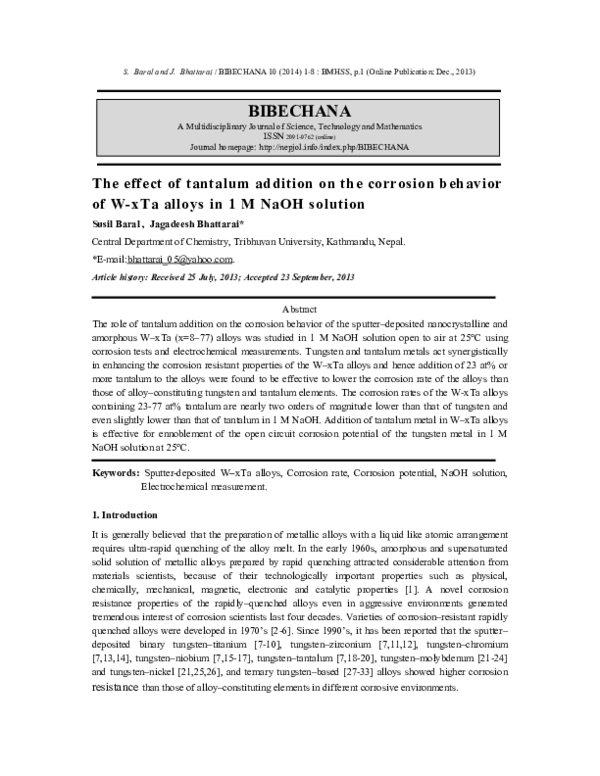 Pdf The Effect Of Tantalum Addition On The Corrosion Behavior Of W