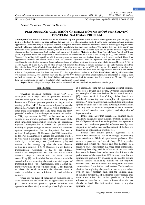 (PDF) Performance Analysis of Optimization Methods for Solving Traveling Salesman Problem