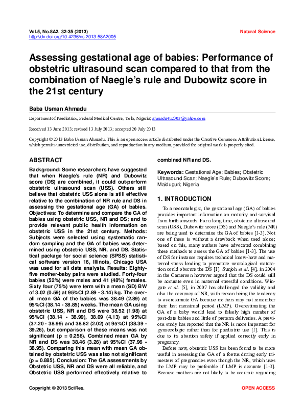 Assessing gestational age of babies: Performance of obstetric ...