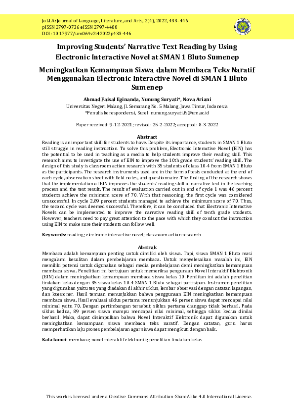 (PDF) Improving Students’ Narrative Text Reading by Using Electronic Interactive Novel at SMAN 1 ...