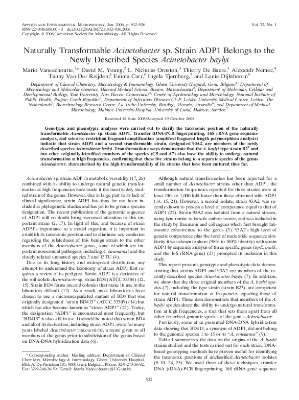 (PDF) Naturally Transformable Acinetobacter sp. Strain ADP1 Belongs to ...