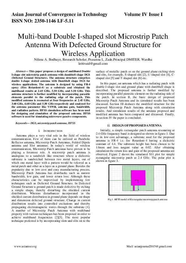 (PDF) Multi-band Double I-shaped slot Microstrip Patch Antenna With Defected Ground Structure ...