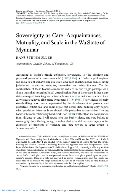 (PDF) Sovereignty as care: acquaintances, mutuality, and scale in the ...