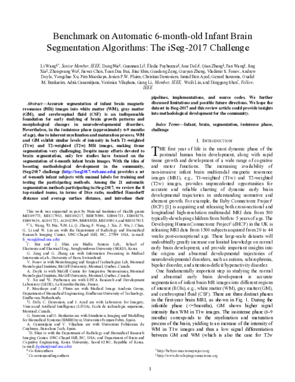 (PDF) Benchmark on Automatic Six-Month-Old Infant Brain Segmentation Algorithms: The iSeg-2017 ...
