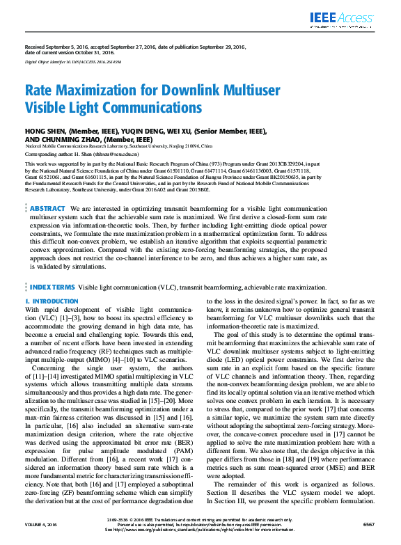 Pdf Optimizing Beamforming For Visible Light Communication Systems 